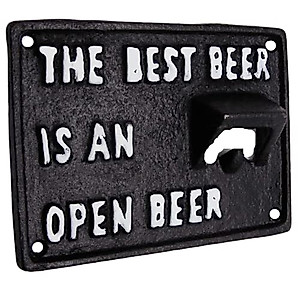 Cast Iron The Best Beer is an Open Beer Single Bottle Opener, Wall Mounted Accent Piece, Funny Bar Décor, Man Cave Bar Accessory, 4.25 Inches