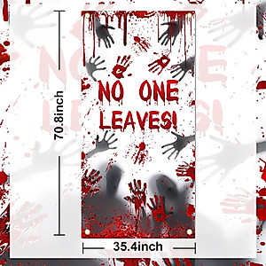 Avezano Halloween Door Decorations Halloween Window Door Cover Bloody Handprints Shadowy Figure Halloween Banner Decorations Indoor Outdoor