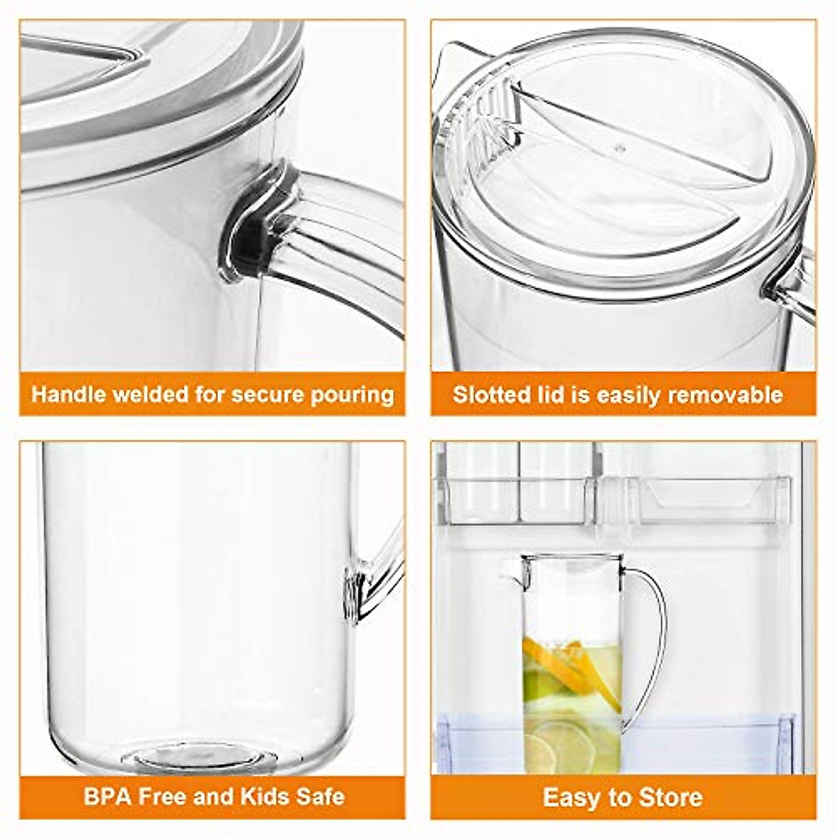 Youngever 2 Quarts Plastic Pitcher With Lid, Clear Plastic Pitcher Great for Iced Tea, Sangria, Lemonade