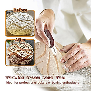 Tuuwhiz Bread Lame Dough Scoring Tool,Sourdough Bread Baking Supplies with Magnetic to Storage,Exquisite Design Bread Scorer Tool for Homemade Bread Baking Include 5 Razor Blades (Brown, Circular)