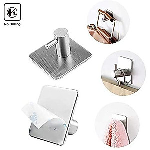 GBSTORE 2 Pcs 304 Stainless Steel Self Adhesive Hooks, Wall Hanger Hooks, Heavy Duty Hooks, Kitchen Bathrooms Hooks for Hanging Clothes,Bags,Scarves,Coats, Bath Towel (Silver Towel Hooks)