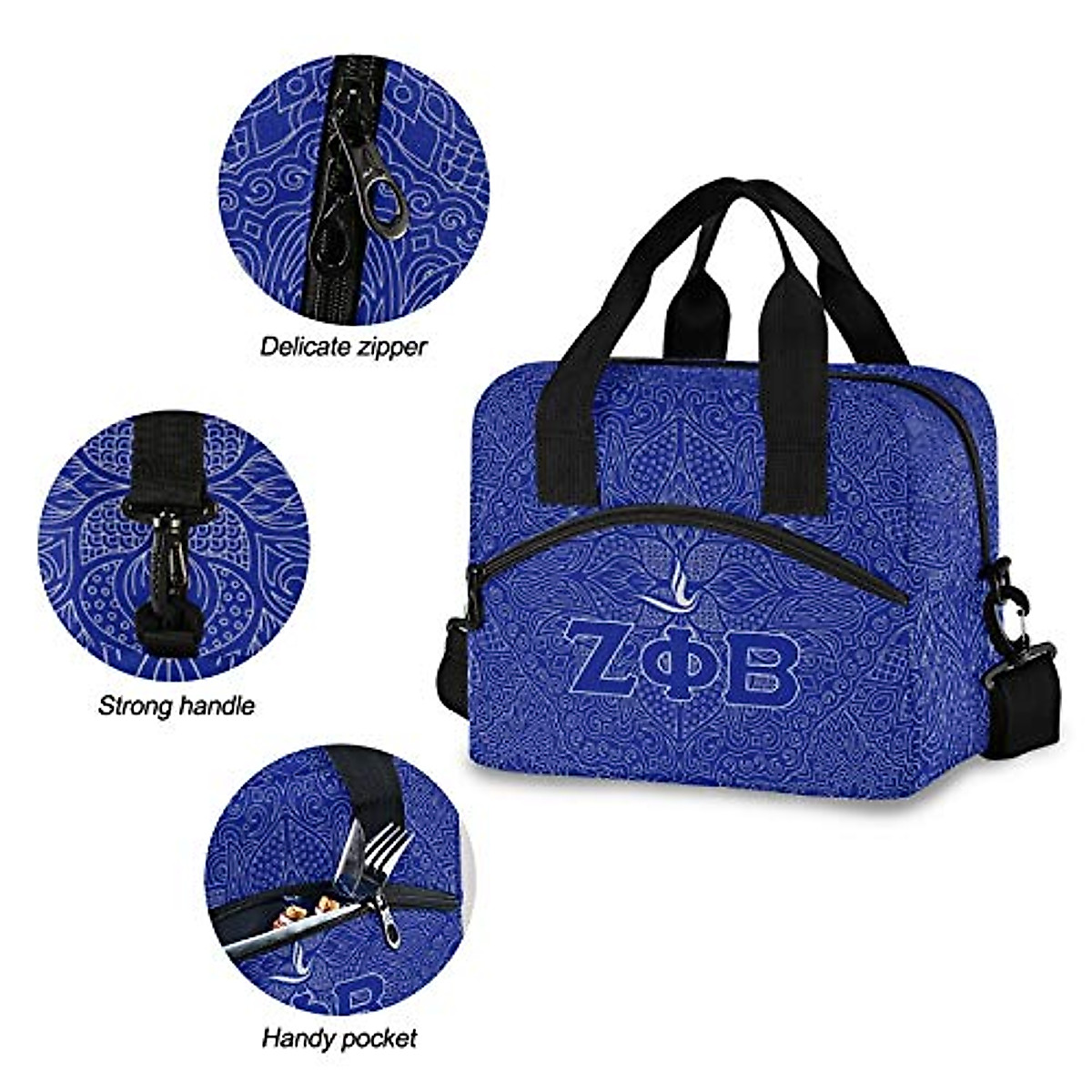 BBGreek Zeta Phi Beta Sorority Paraphernalia - Lunch Tote Bag with Shoulder Straps - Official Vendor - Zentangle