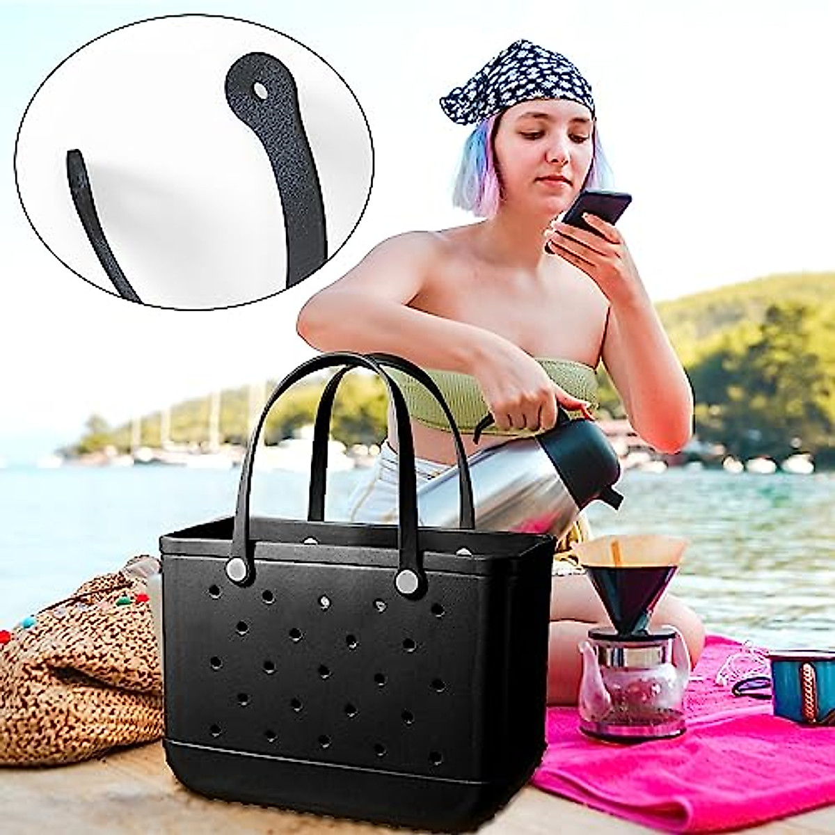 Bag Strap Replacement for Bogg Bag, Bag Handle Strap Replacement for Bogg Bag, Rubber Pouch, EVA Carry Bag, Beach Bag Repair Kit (Black)