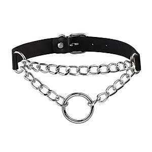 Manfnee PU Leather Choker Punk Goth Emo Circle Chain Choker Collar Necklace for Women Men Adjustable