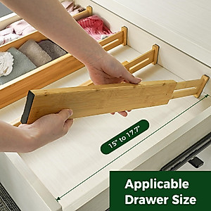 Utoplike 4 Pack Bamboo Kitchen Drawer Dividers,Adjustable Drawer Organizers,Spring Loaded,Works in Kitchen,Dresser,Bathroom,Bedroom,Drawer,Desk