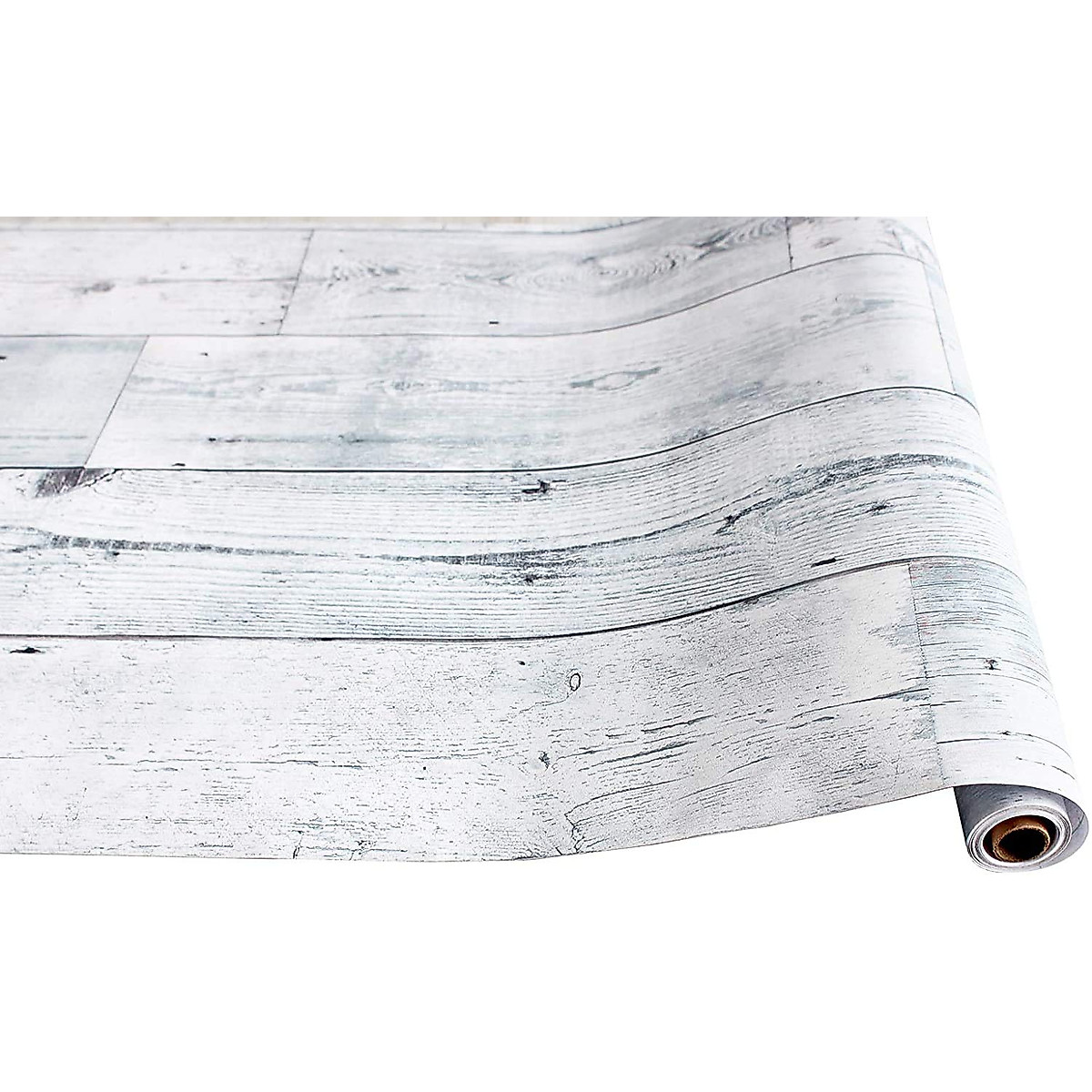 Peel and Stick Self-Adhesive Removable Wallpaper, Shiplap Light Grey/White Distressed Wood Plank Shelf Liner,Home Decoration 17.7''x118.1''