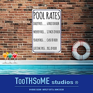 Pool Rates 12" X 8" Funny Beer Humor Aluminum Sign Indoor Outdoor Pool Locker Room Clubhouse Tiki Bar Decor