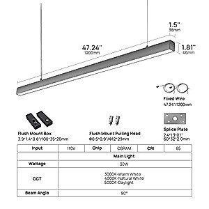 SCON 4FT Pendant Linear LED Suspended Lighting 30W LinkableModern Fixture FloodLight for Room Office Shop Garage (3000K-Warm White/90°/Ra85/Grey)