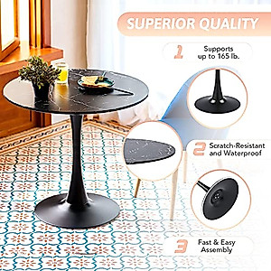 VONLUCE 32 Inch Round Dining Table with Faux Marble Top for Kitchen Bar Patio and More, Modern Small Coffee Table Living Room Accent Table with Tulip Style Metal Base and 165lb Capacity for 2-4, Black