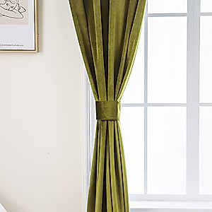 PLEASANT BOULEVARD | Velvet Curtains [2 Panels] Elegant Living Room Bedroom Nursery Window Drape Curtains for Room Darkening, Rod Pocket Style (52 x 84in, Olive Green)