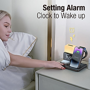 CESDAP C3 Pro Foldable 6 in 1 Charging Station for Multiple Devices with Alarm Clock Light 18W Charger for iPhone 15/14/13/12/11 for Apple Watch Charger for AirPods 3/2/Pro Gift for Women Men Dad Mom