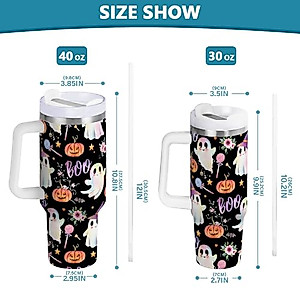 ODAWA Large Cute Halloween Specter Insulated Water Tumbler with Handle and Straw Lid, 2 in 1 Lid Steel Insulated Tumbler