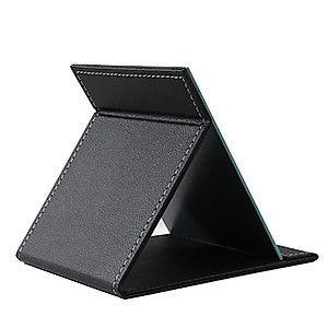 JOLY Desk Mirror, Pu Leather Portable Folding Desktop Makeup Mirror with Adjustable Stand for Personal Office Travelling (L, Black)