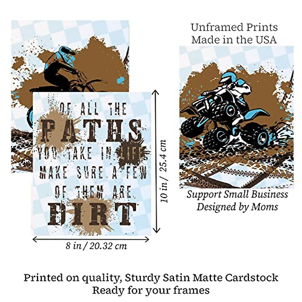 Silly Goose Gifts Dirt Bike Motorcycle ATV Themed Bedroom Room Wall Decor Art Prints Blue Brown