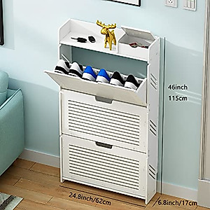 OIHYA White Tipping Shoe Cabinet Freestanding Racks Cabinet Shoe Storage Organizer for Entrances Hallways Corridor (3 Tier)
