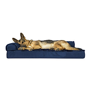 Furhaven Orthopedic Dog Bed for Large Dogs w/ Removable Bolsters & Washable Cover, For Dogs Up to 95 lbs - Plush & Velvet L Shaped Chaise - Deep Sapphire, Jumbo/XL