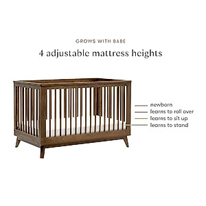 Babyletto Scoot 3-in-1 Convertible Crib with Toddler Bed Conversion Kit in Natural Walnut, Greenguard Gold Certified