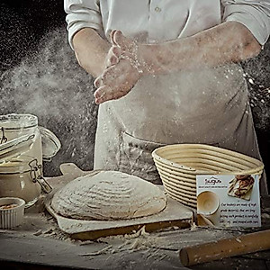 Set of 2 Oval (9.8 x 6 x 3.5 inch) Banneton Proofing Basket & Liner SUGUS HOUSE Brotform Dough Rising Rattan Handmade rattan bowl-Perfect For Artisan