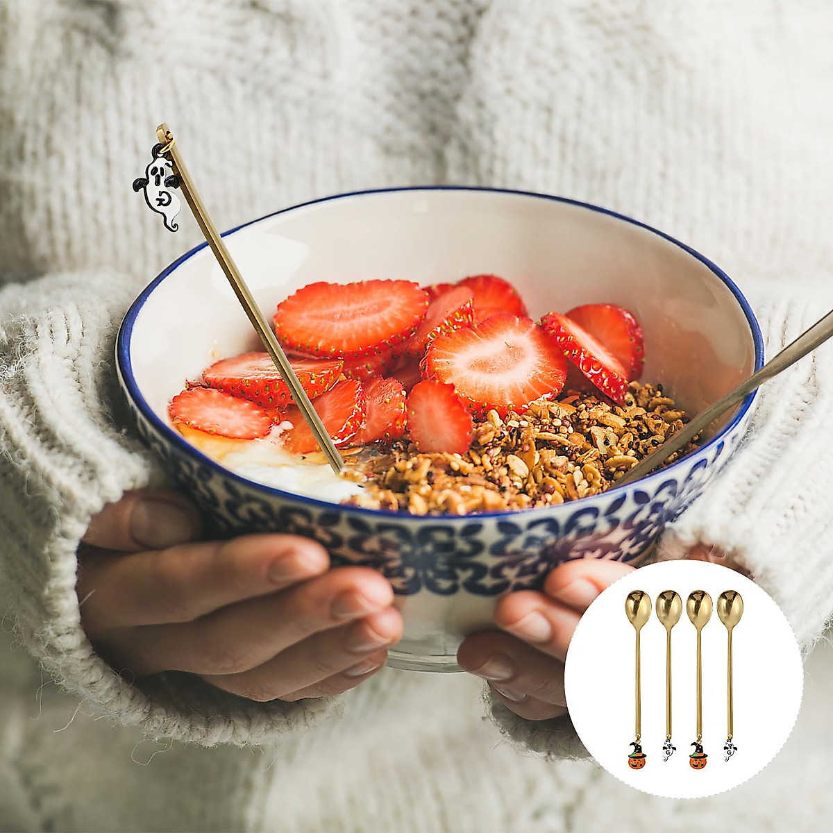 Hemoton 4pcs Halloween Coffee Spoons Stainless Steel Dessert Spoons Pumpkin Skull Tea Spoon Coffee Stirring Spoon Set for Halloween Family Gatherings Table Decoration