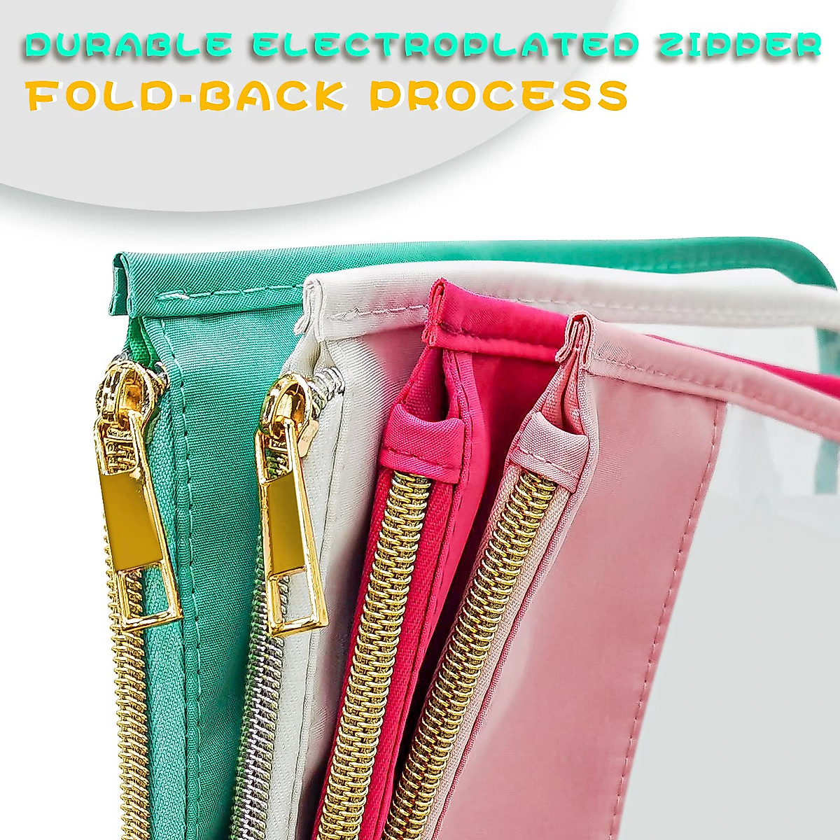 LOKFAR Nylon Makeup Bag DIY Chenille Letter Clear Travel Zipper Pouch, Preppy Makeup Bag Clear Cosmetic Bag, Water-proof Makeup Travel Pouch Snack Bags for Women (White)