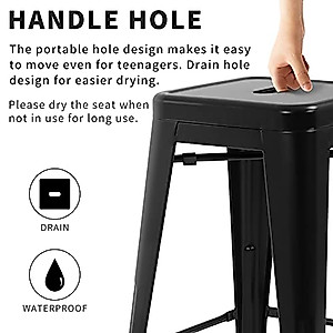 HCY Metal Dining Chairs Metal Bar Stools Kitchen Chairs 24 Inches Patio Chairs Set of 4 Stackable Chair for Indoor Outdoor (Black)