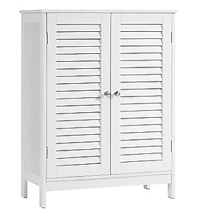 Reettic Bathroom Freestanding Storage Cabinet, Floor Storage Cabinet with 2 Doors, Bathroom Cabinet with Adjustable Shelf, 23.6" L x 11.8" W x 31.5" H, White BMGZ301W