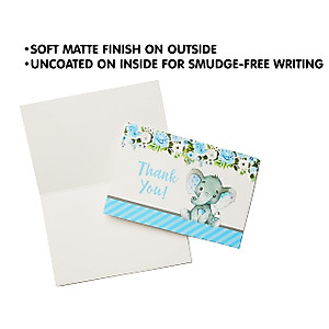 All Ewired Up 50 Blue Elephant Boy Baby Shower Birthday Thank You Cards with Designed Envelope Interior and Matching Seal