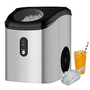 Garvee Compact Nugget Ice Maker, 33 lbs/Day Countertop Ice Maker with Soft Chewy Pellet Ice, Pebble Ice Machine with Ice Scoop & Basket for Home, 6 Minutes Ice Making, One-Click Operation, Low Noise