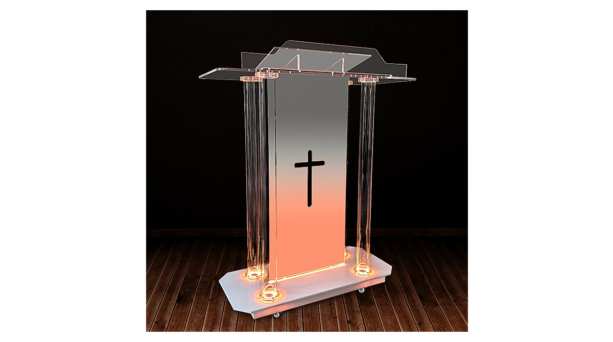 LED Church Pulpit with Cross Design & Wheels | Mecpramy