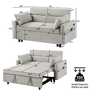 kejector Pull Out Sofa Bed Convertible Chair Bed Modern U Shaped Loveseat Sleeper Recliner Sofa Couch with Storage Pockets, Adjsutable Backrest, 2 Pillows, USB Ports for Living Room, Apartment, Office