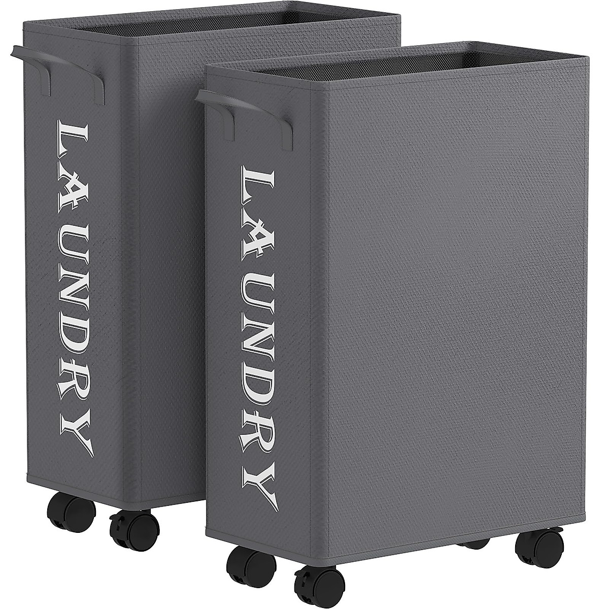 Lifewit 22" Slim Rolling Laundry Basket with Wheels, Collapsible Tall Laundry Hamper with Handles, 2 Packs Narrow Laundry Room Organization for Laundry Room Dorm Bathroom Bedroom, 50L, Gray