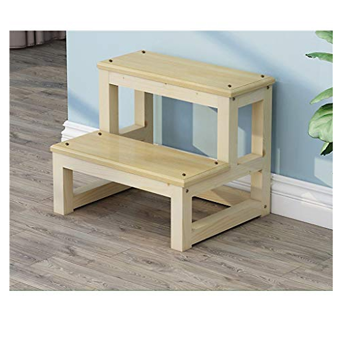 Step Stool Solid Wood Ladders, Second Floor Ladder Stool Three-Storey Ladder Frame Solid Wood Material Clear Wood Grain Styles Household Ladder/50 X 44 X 40Cm
