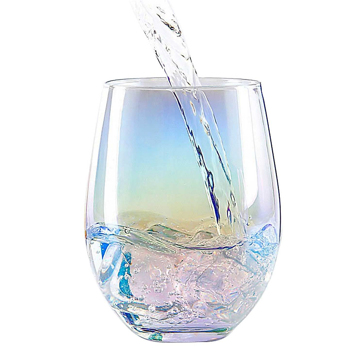 HELLWANG Stemless Wine Glasses, 20 Ounce Seven Color Dazzling Wine Glass for Red or White Wine, Whiskey- Pool Party Beach Travel Cups (Set of 1)
