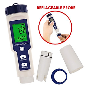 DANOPLUS 5 in 1 Digital pH Meter with TDS/EC/Salinity/Temperature Measurement Waterproof Highly Accurate Multi-Parameter Tester