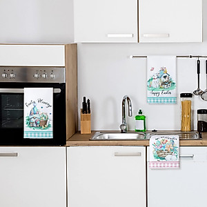 4 Pcs Easter Kitchen Towels Bunny Gnome Easter Dish Towels Easter Egg Farmhouse Hand Towels Easter Kitchen Decor Spring Flowers Blessings Dishcloths Housewarming Gifts for Bathroom Home Decorations