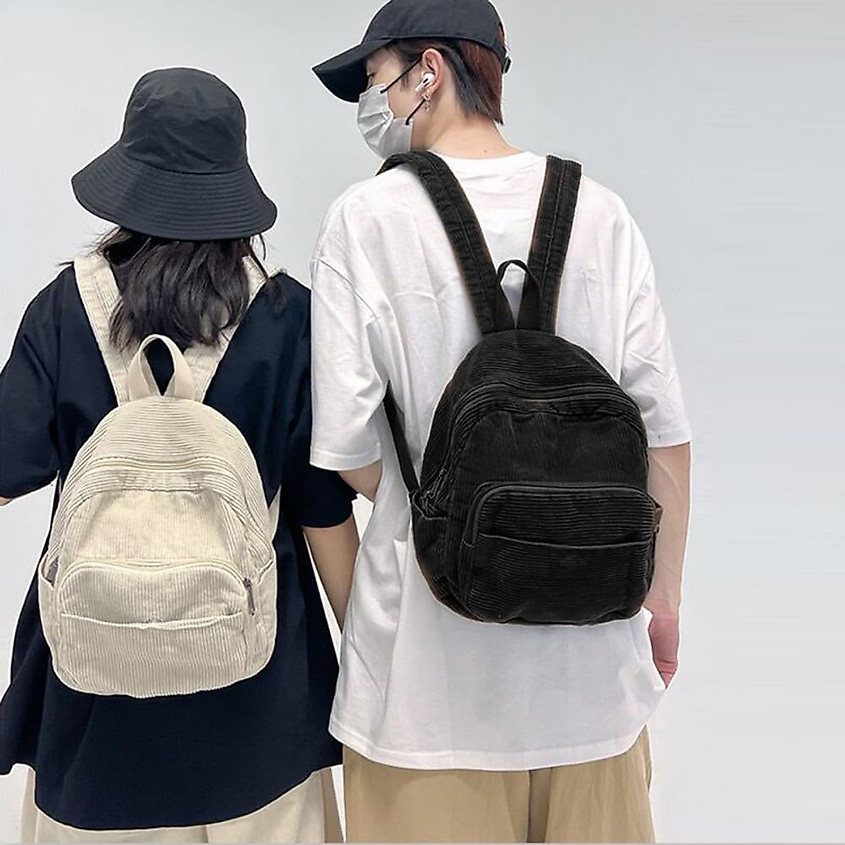 Didida Mini Corduroy Backpack Purse for Women Aesthetic Backpack Small Back Pack Purse Cute Mini Backpacks (Black)