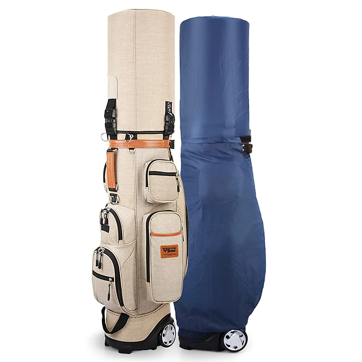 ACXZ Golf Travel Bag for Women Men with 10 Way Dividers, with Rain Cover, Cooler Pocket/Shoe Pocket, Golf Carrying Bag with Wheels, Red/Khaki/Dark Blue/Grey