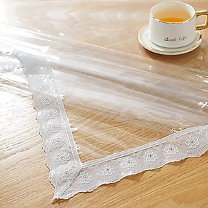 meioro Clear PE Tablecloths Protector Waterproof/Oil-Proof Table Cover Plastic Table Pads Rectangle Transparent Tablcloth Suitable for Indoor and Outdoor (Transparent -Lace, 59 x 59 Inch)