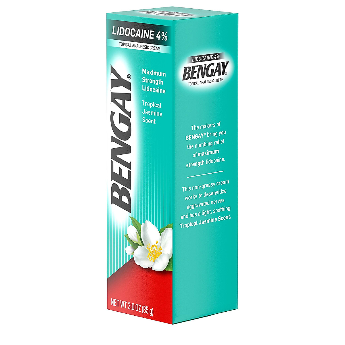 Bengay Pain Relieving Lidocaine Cream, Non-Greasy Topical Analgesic Cream with The Maximum Strength Numbing Relief of 4% Lidocaine HCl, Pleasant and Soothing Tropical Jasmine Scent, 3 oz