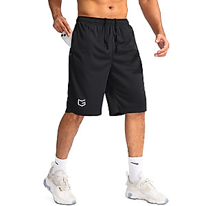 G Gradual Men's Basketball Shorts with Zipper Pockets Lightweight Quick Dry 11" long shorts for men Athletic Gym(Black,XL)