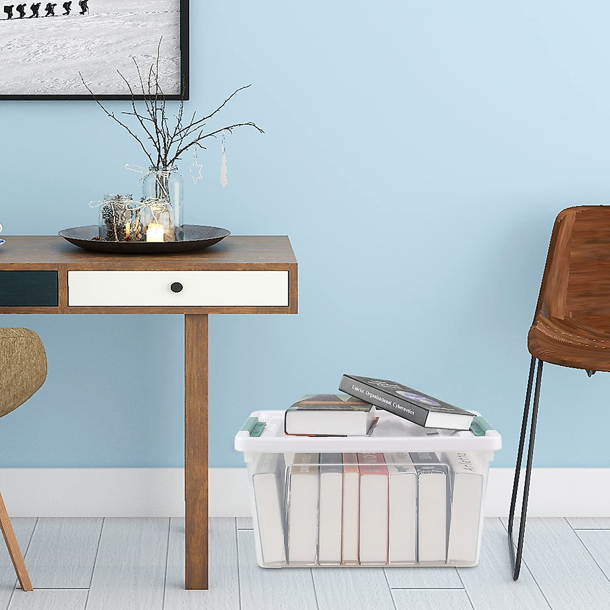 Jandson 4 Pack Large Storage Box with Lid, 35 Qt Plastic Latching Container Bin