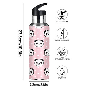Panda Face Water Bottle Kids Stainless Steel Vacuum Insulated Water Flask Thermo Standard Mouth Bottle with Wide Handle