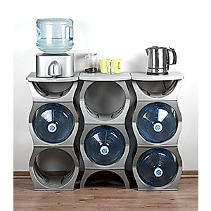 Stackable Water Bottle Storage Rack Best Water Jugs 5 Gallon Organizer. Jug Holder for Kitchen, Cabinet and Office Organizing. Reinforced Polypropylene (3 Plus Shelf, Black)