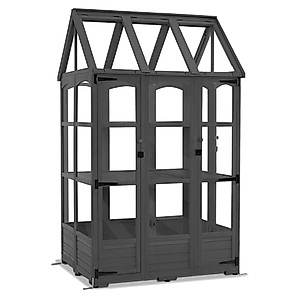MCombo Wooden Greenhouse, Outdoor Greenhouse with Adjustable Roof Vent and 6 Lockable Door for Backyard/Outdoor Use, (48 x 38.8 x 83.9 Inches) 0851 (Dark Grey)