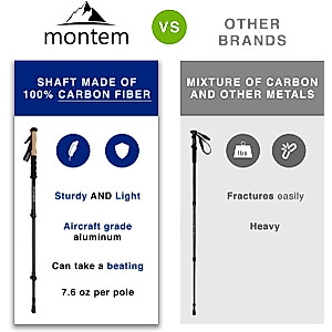 Montem Ultra Light 100% Carbon Fiber Trekking, Walking, and Hiking Poles for Backpacking Gear - One Pair (2 Poles) - Lightweight, Quick Locking, and Ultra Durable