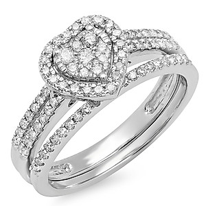 Dazzlingrock Collection 0.50 Carat (Cttw) 10K Round Diamond Women Split Shank Heart Shaped Engagement Ring Set 1/2 CT, White Gold, Size 5