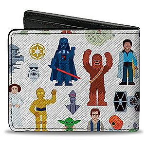 Buckle-Down Wallet Bifold PU Star Wars Classic Characters and Icons Collage White