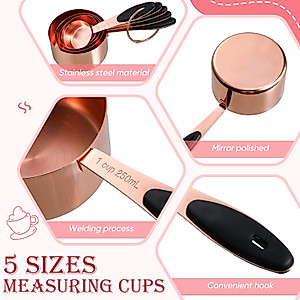 Tanlade 8 Pcs 30.43 Oz, 47.34 Oz, 60.87 oz Copper Canisters Set for Kitchen Stainless Steel Nesting Measuring Cups and Spoons Set with Silicone Handle Flour Sugar Canister Set with Wood Lids