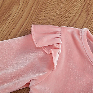 Infant Baby Girl Plain Fall Crushed Velvet Long Sleeve Bodysuits Romper Tops (A Peach Pink, 6-12 Months)