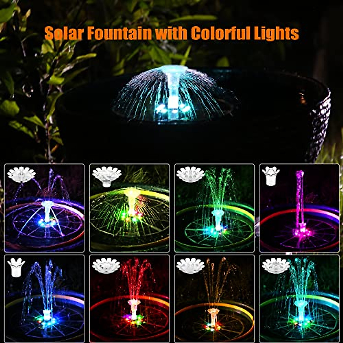 AISITIN 3.5W LED Solar Bird Bath Fountains Upgraded, Solar Fountain with 8 Nozzles, 3000 Battery & 3 Brackets, Floating Solar Powered Water Pump for Garden, Pond, Bird Bath and Pool